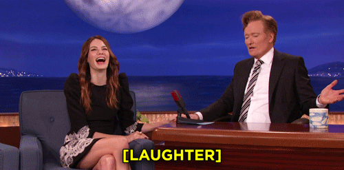 GIF conan obrien laughter michelle monaghan - animated GIF on GIFER